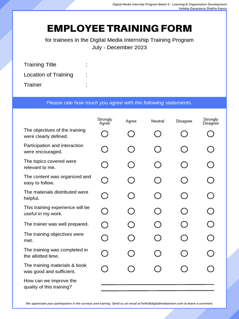 Employee Training Survey - Velidita Daracaesa | PDF