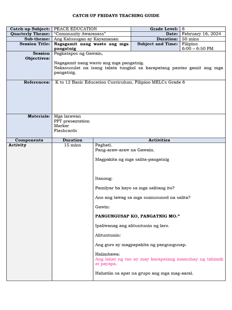 Teaching Guide-Health Education | PDF