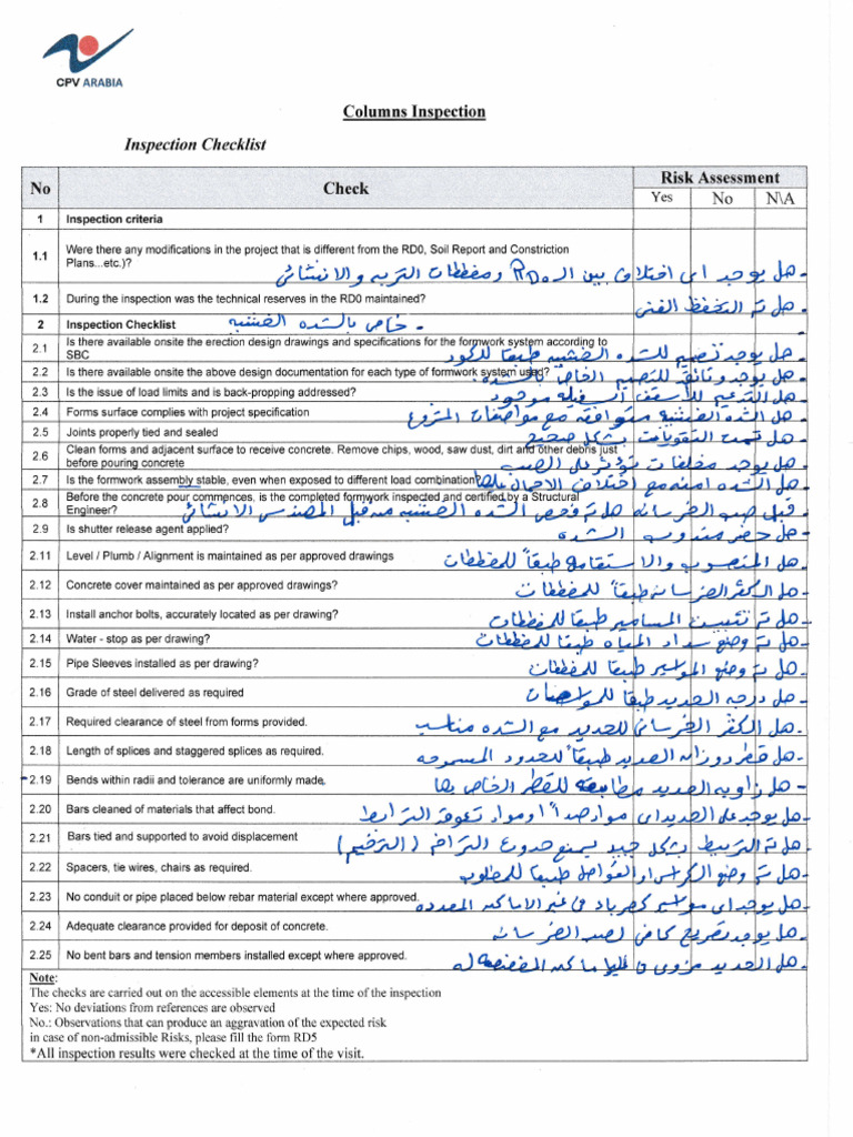 Columns Checklist Translation in Arabic | PDF | Building Engineering ...