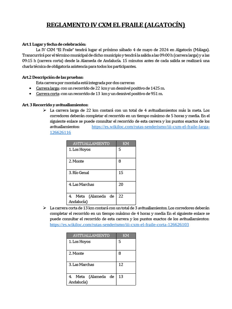 Reglamento IV CXM EL FRAILE ALGATOCÍN Actualizado | PDF