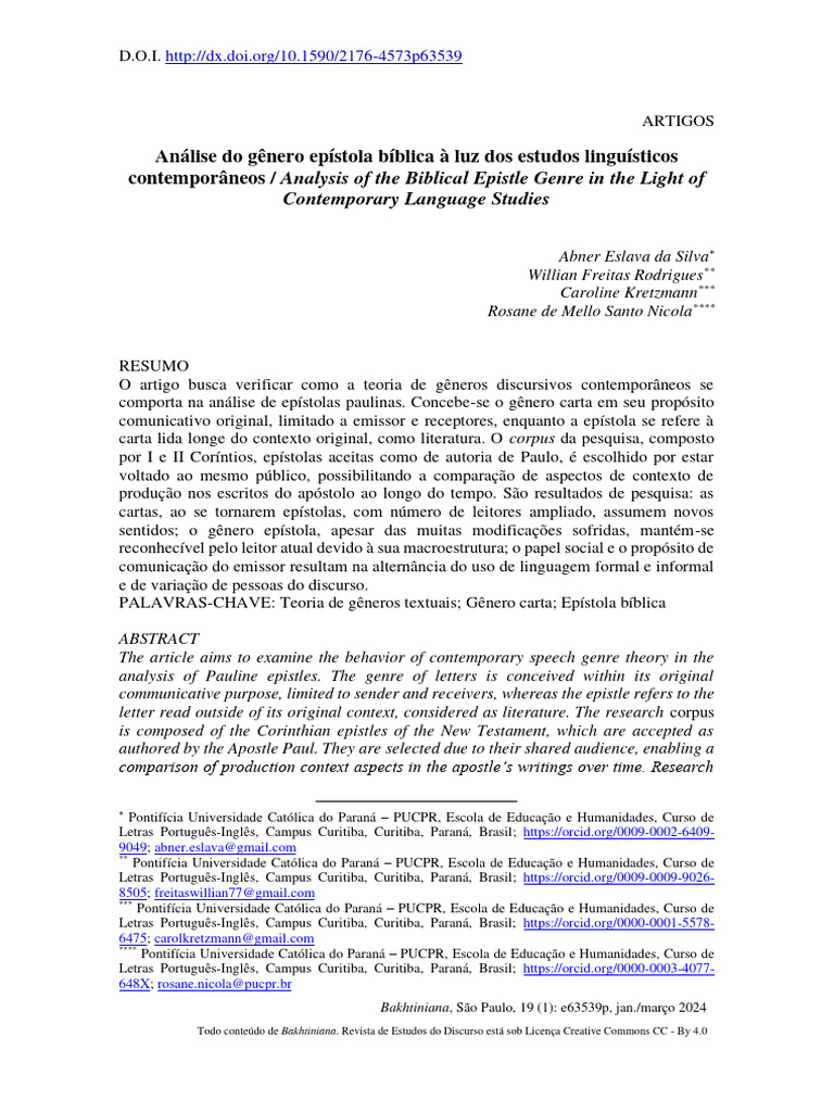 Análise Do Gênero Epístola Bíblica À Luz Dos Estudos Linguísticos ...