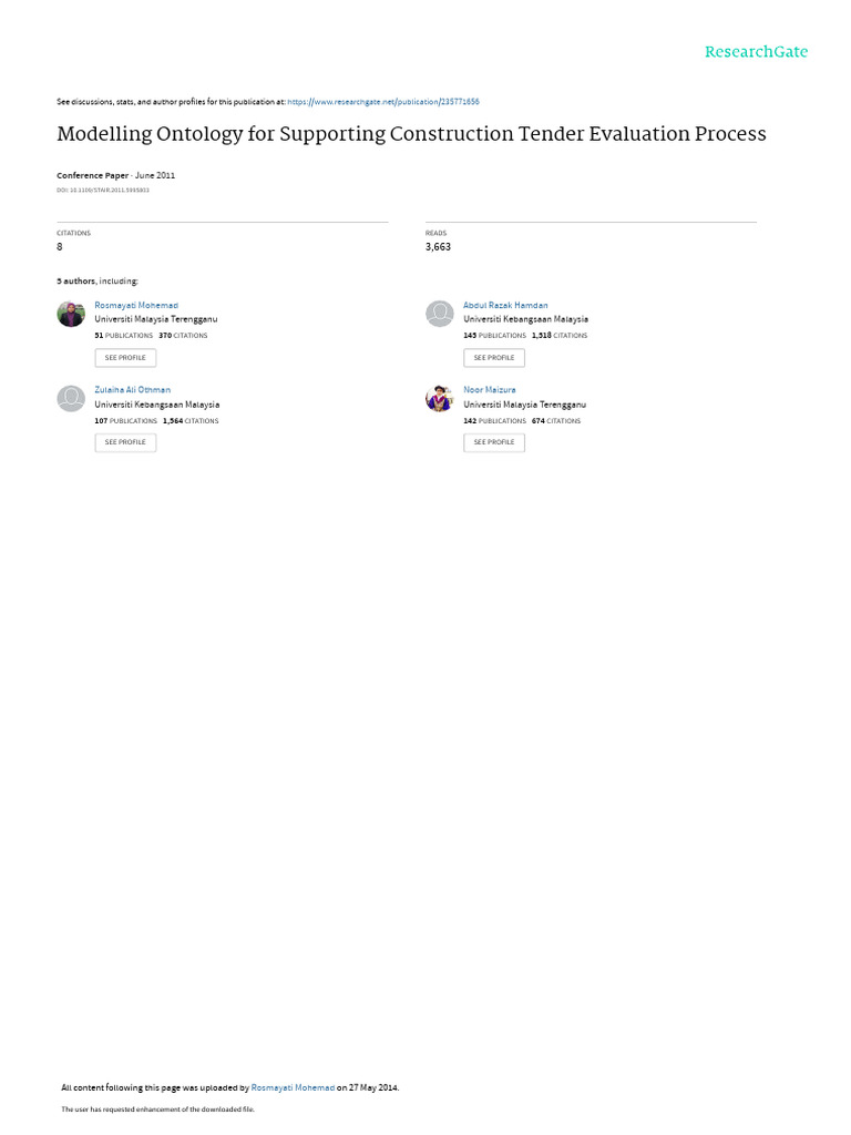 Modelling Ontology For Supporting Construction Tender Evaluation Process Pdf Resource