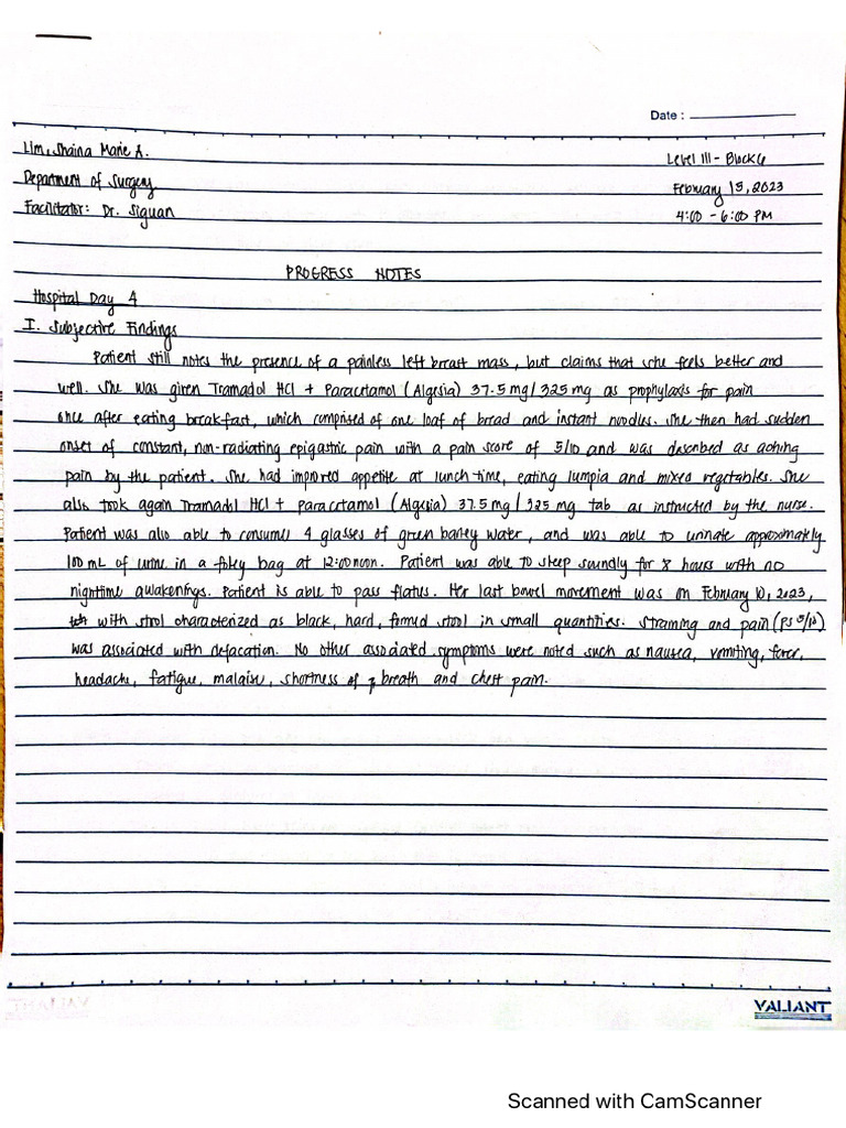 LIM - Left Breast Mass Progress Notes | PDF