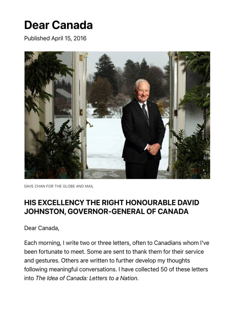 Dear Canada Six Prominent People Write From The Heart To The Country ...