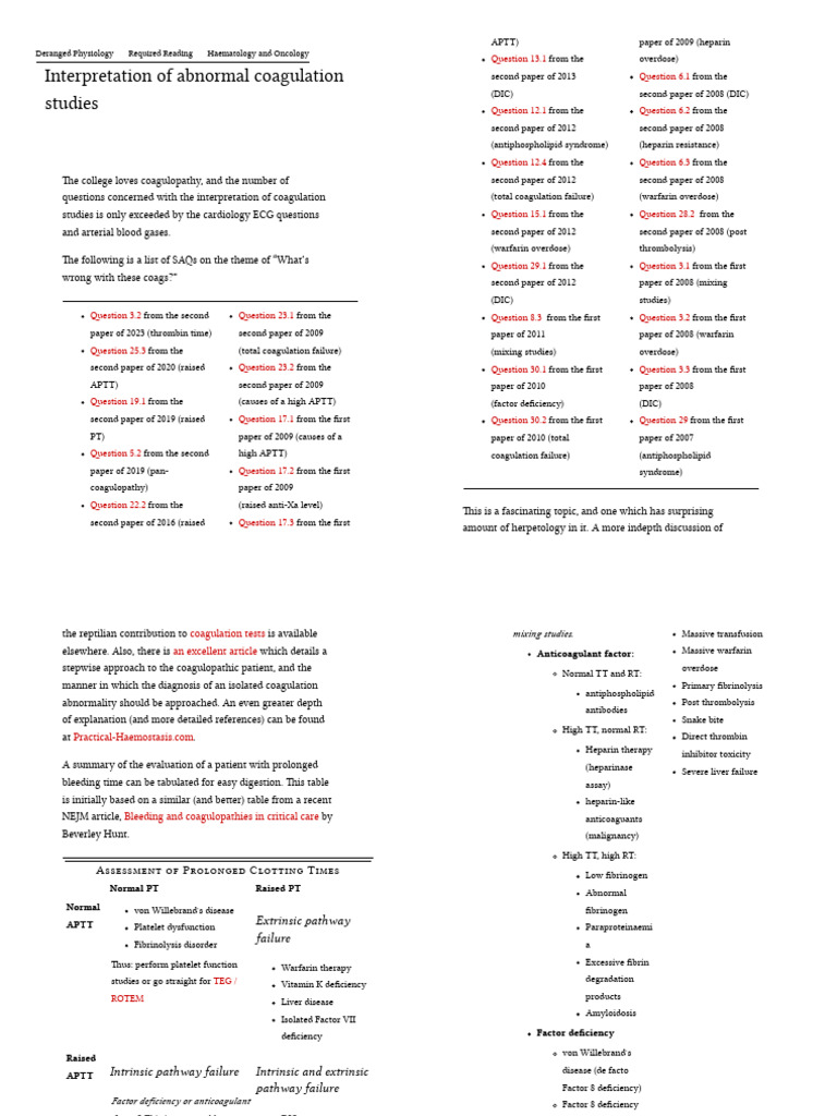 Coagulation Study Interpretation Guide | PDF | Coagulation | Medicine