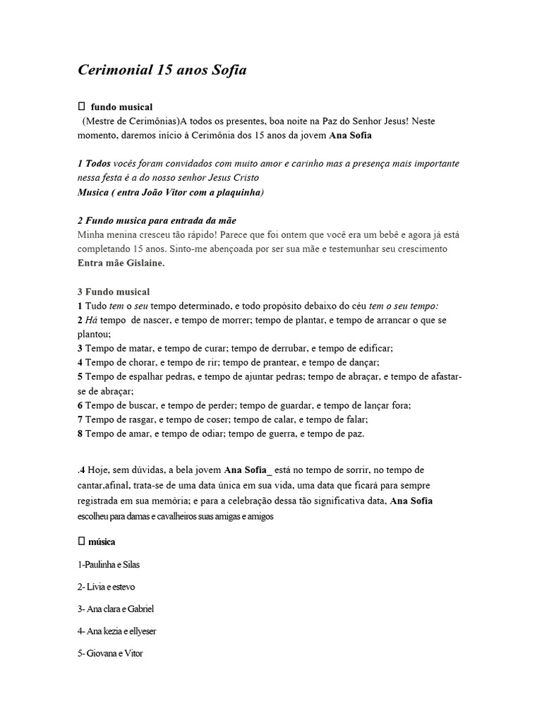 Cerimonial Aniversário Da Sofia | PDF