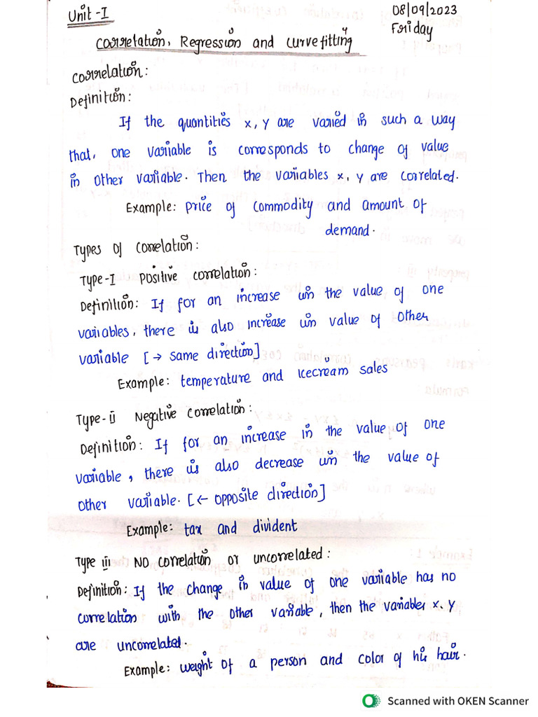 Unit-I Correlation, Regression and Curve Fitting | PDF
