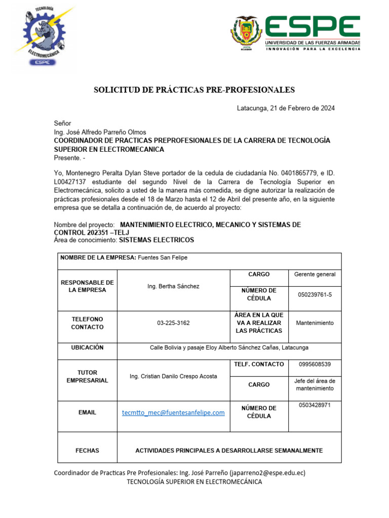Solicitud de Prácticas Pre-Profesionales | PDF