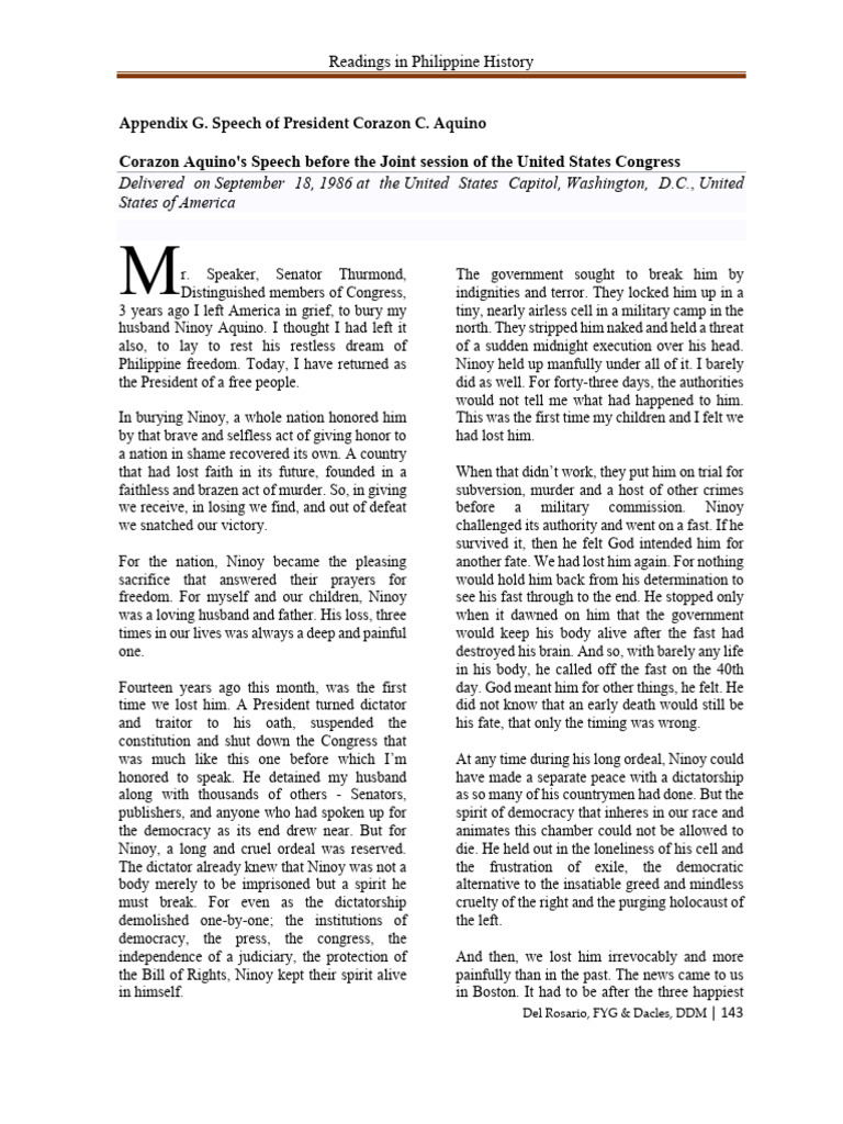 Aquino's Historic US Congress Speech | PDF | Democracy | Political ...