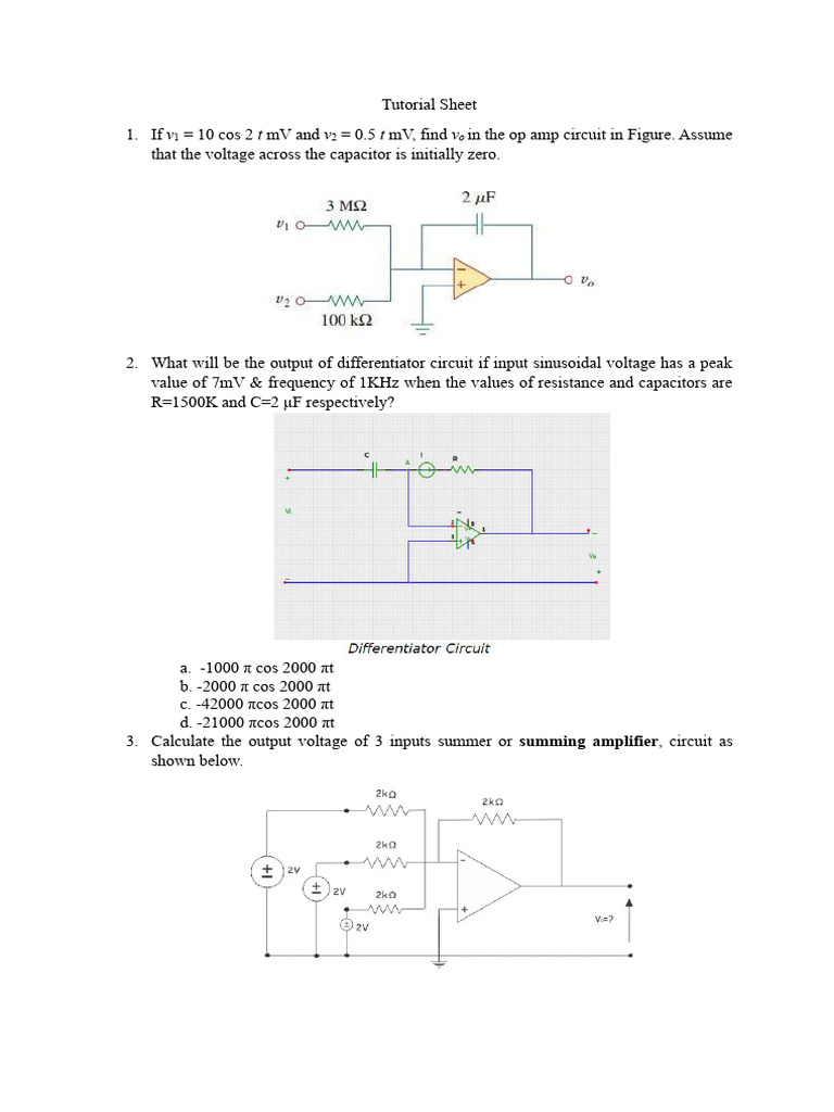 Tutorial Sheet | PDF | Amplifier | Analog Circuits
