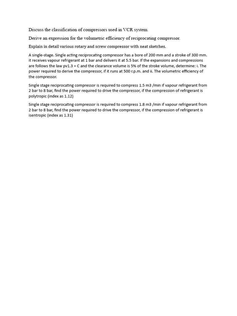Discuss The Classification of Compressors Used in VCR System | PDF