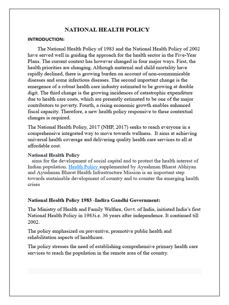 NATIONAL HEALTH POLICY Karpagam | Download Free PDF | Health Care ...