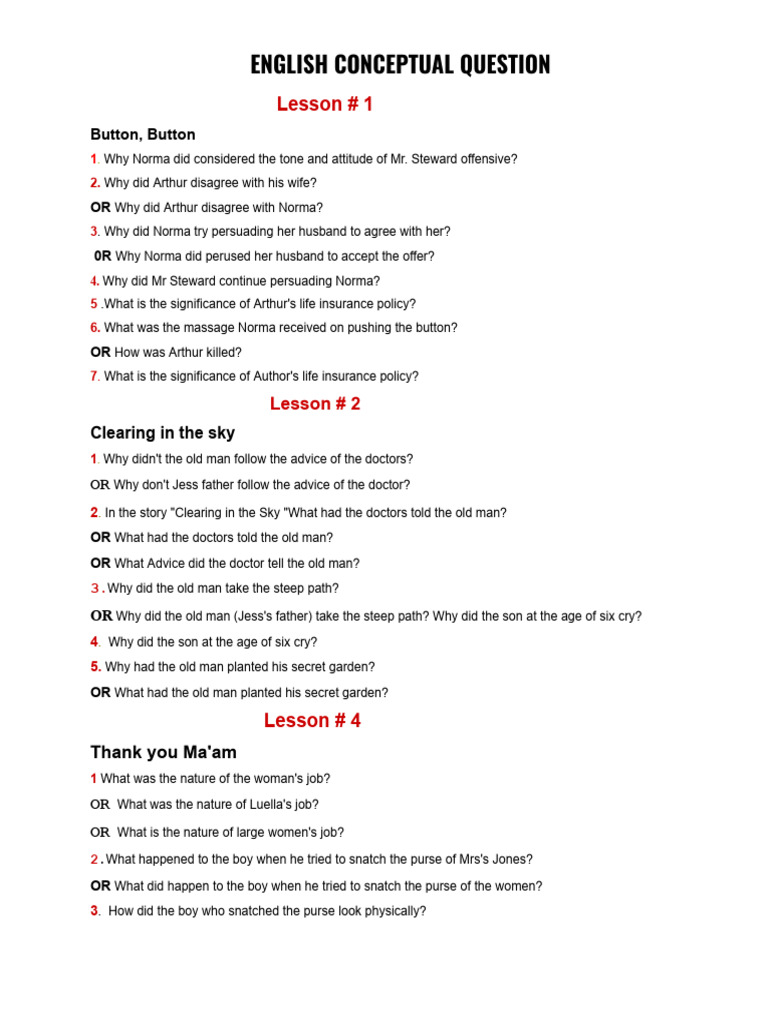 English Conceptual Question | PDF