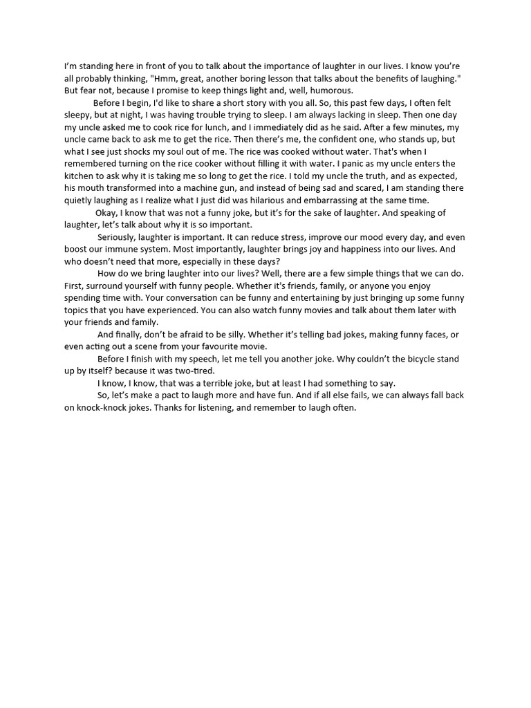 Humorous Speech | Download Free PDF | Laughter | Jokes