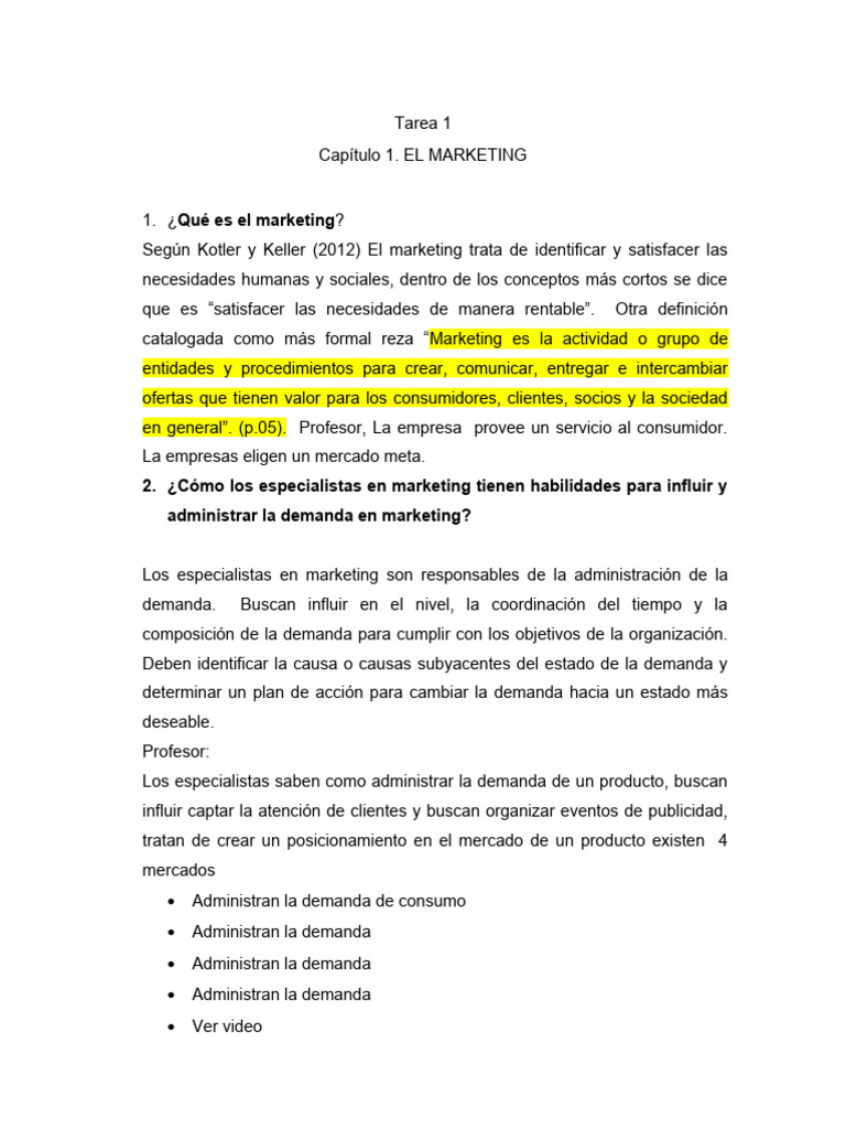 Tarea 1 Cap 1 El Marketing | PDF | Marketing | Business