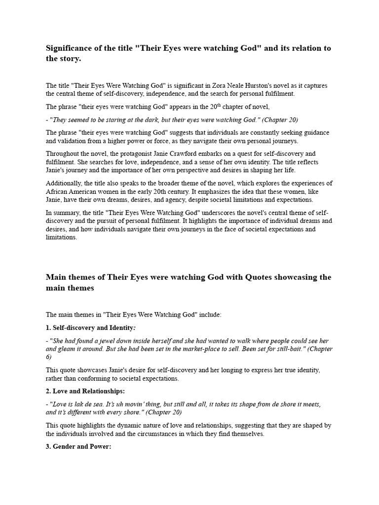 Their Eyes Were Watching God-Notes | PDF