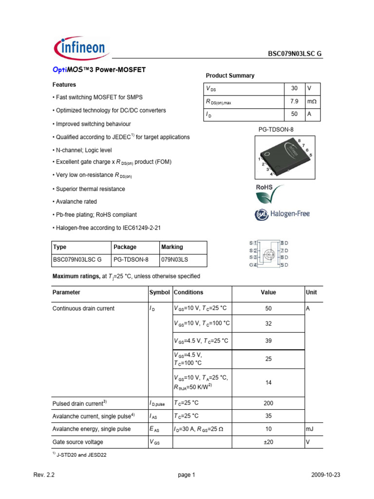079N03LS Infineon | PDF | Field Effect Transistor | Diode