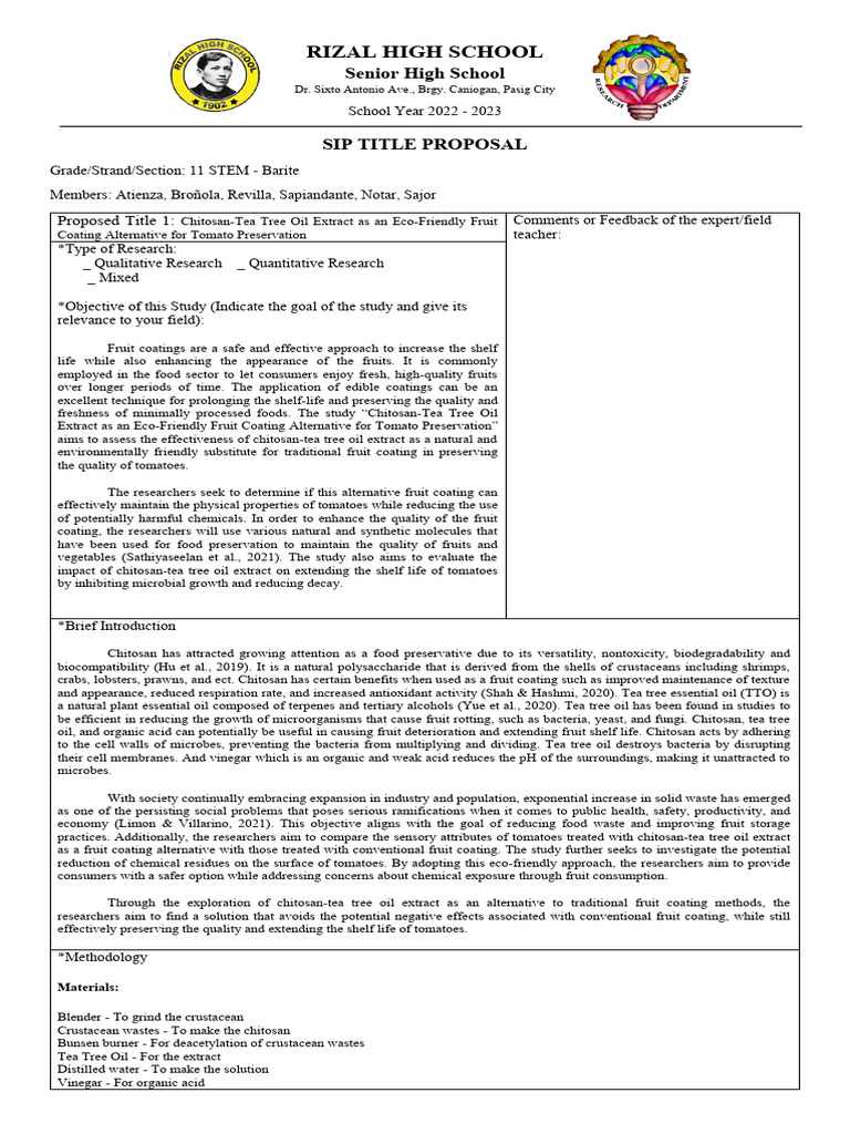 Grp 1 Title 2 Proposal Template Sip (2) | PDF | Tomato | Microorganism