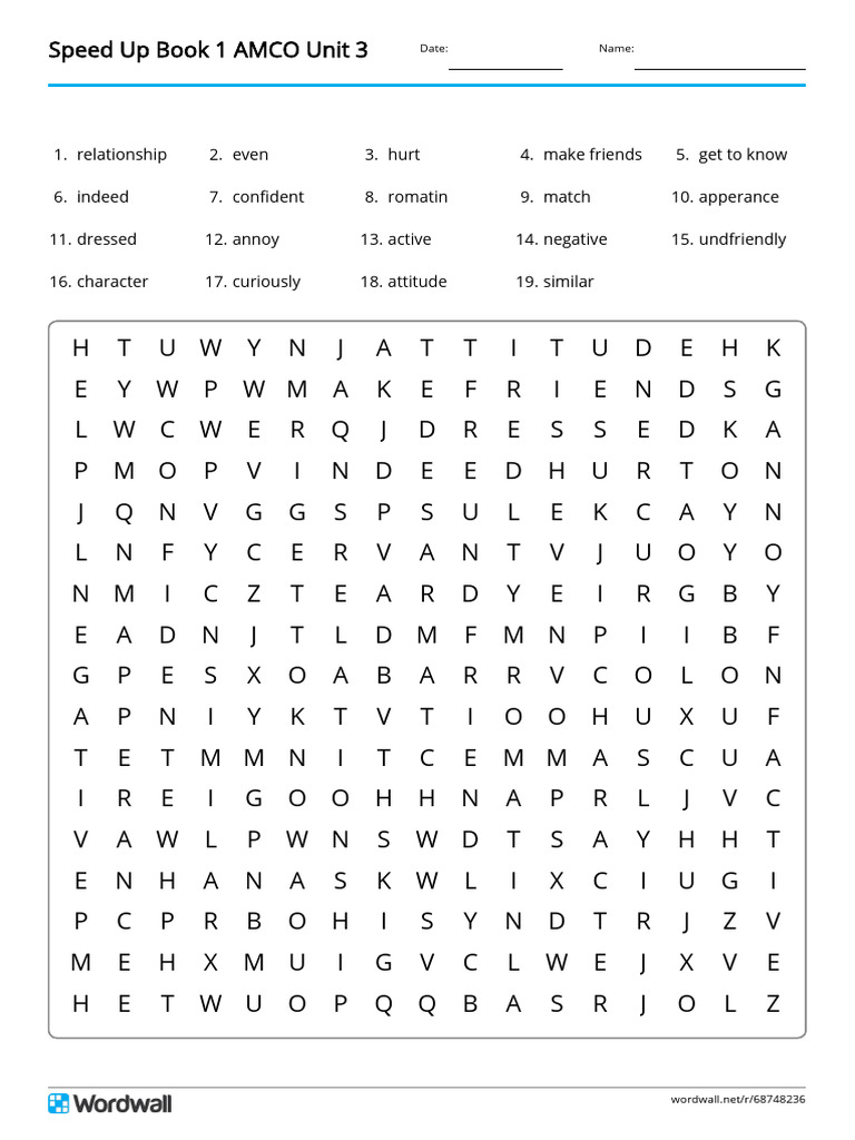 Speed Up Book 1 Amco Unit 3 Wordsearch | PDF