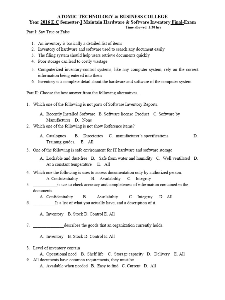 Level II MEHSI Final Exam | PDF | Software | Computer Hardware