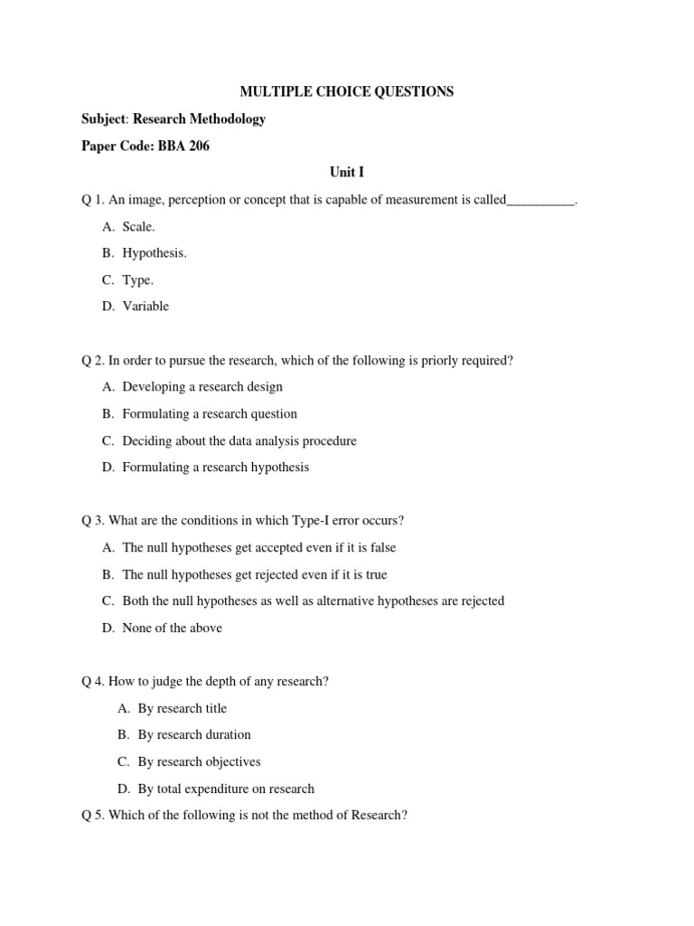 RM MCQs | PDF | Hypothesis | Null Hypothesis RM MCQs | PDF | Hypothesis | Null Hypothesis