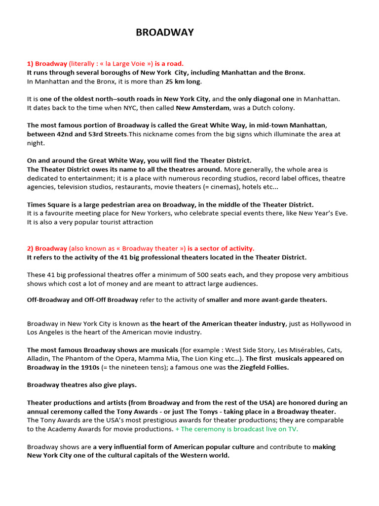 BROADWAY | PDF | Broadway Theatre | New York City