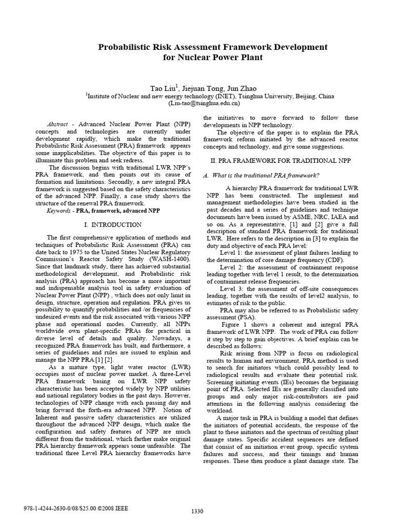 Probabilistic Risk Assessment Framework Development For Nuclear Power ...