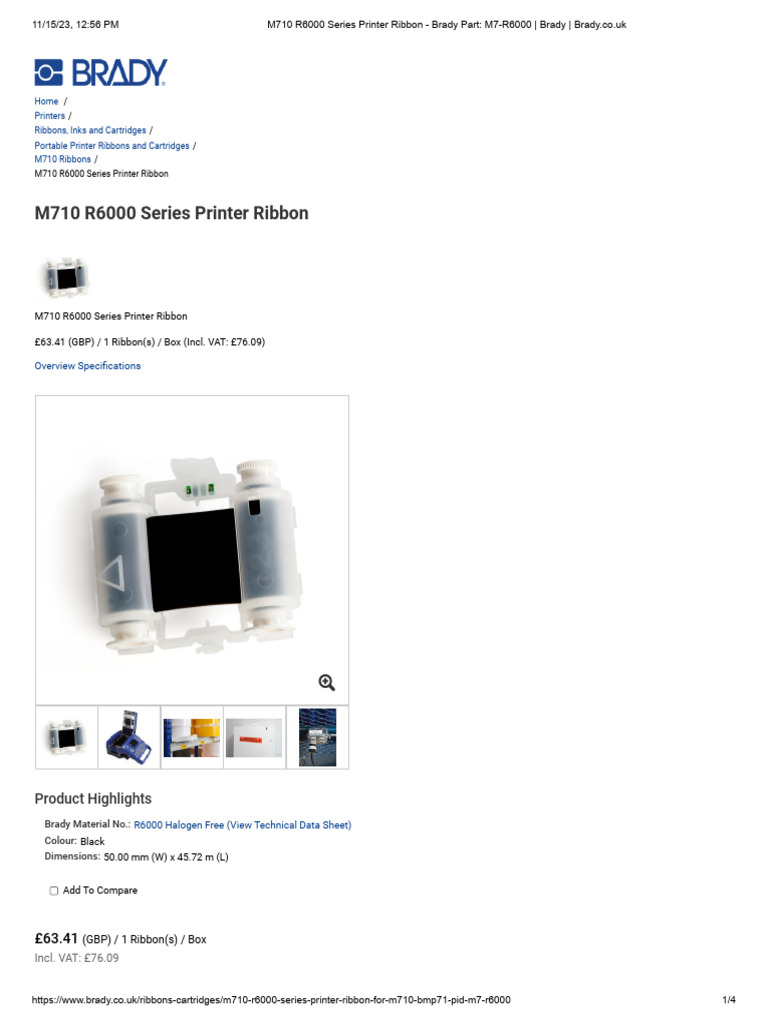 M710 R6000 Series Printer Ribbon - Brady Part - M7-R6000 - Brady ...