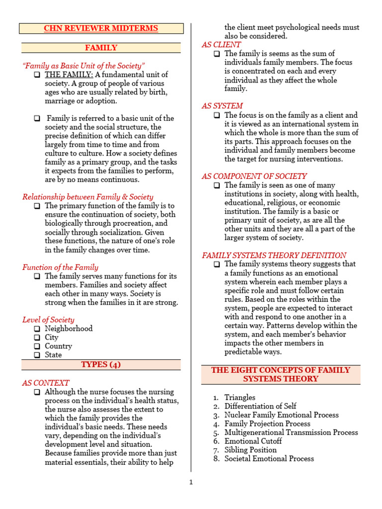 CHN Reviewer Midterms Final | PDF | Family | Nursing