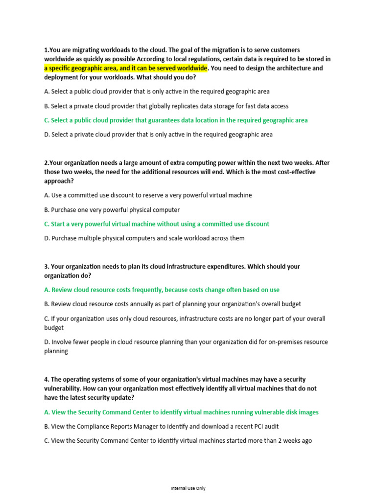 EXAMTOPICS Quiz GCP | PDF | Cloud Computing | Databases