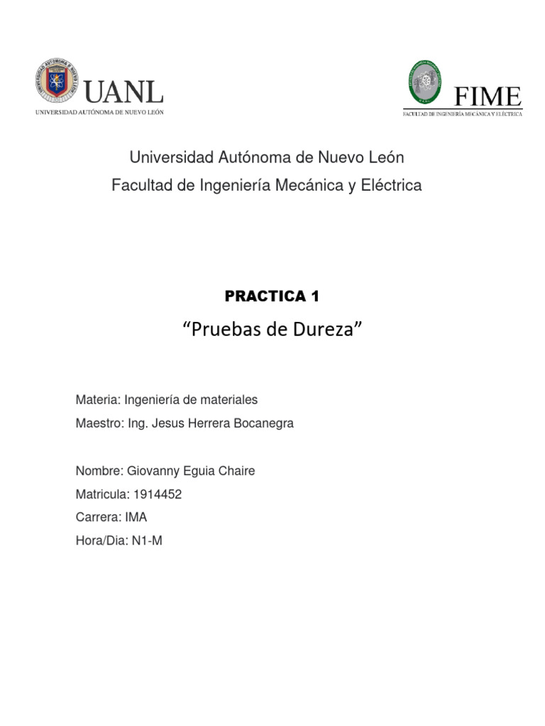 Practica 1 Ing. Mat. | PDF | Dureza | Ingeniería mecánica