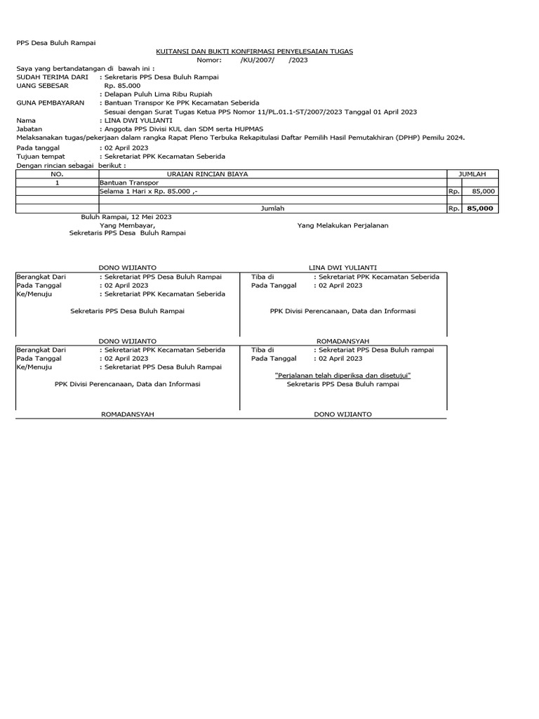 KWITANSI LINA TGL 02 APRIL | PDF