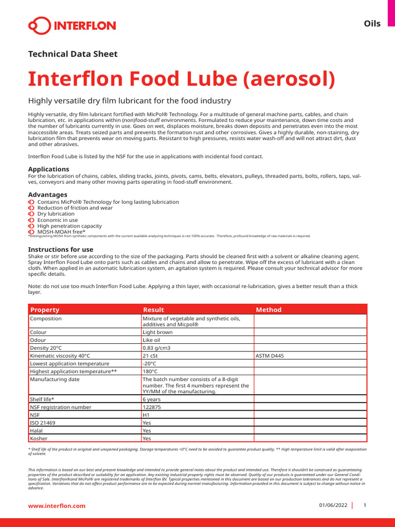 ROSADO - FT - 8374 - TDS - GB - en - Interflon - Food - Lube - Aerosol ...