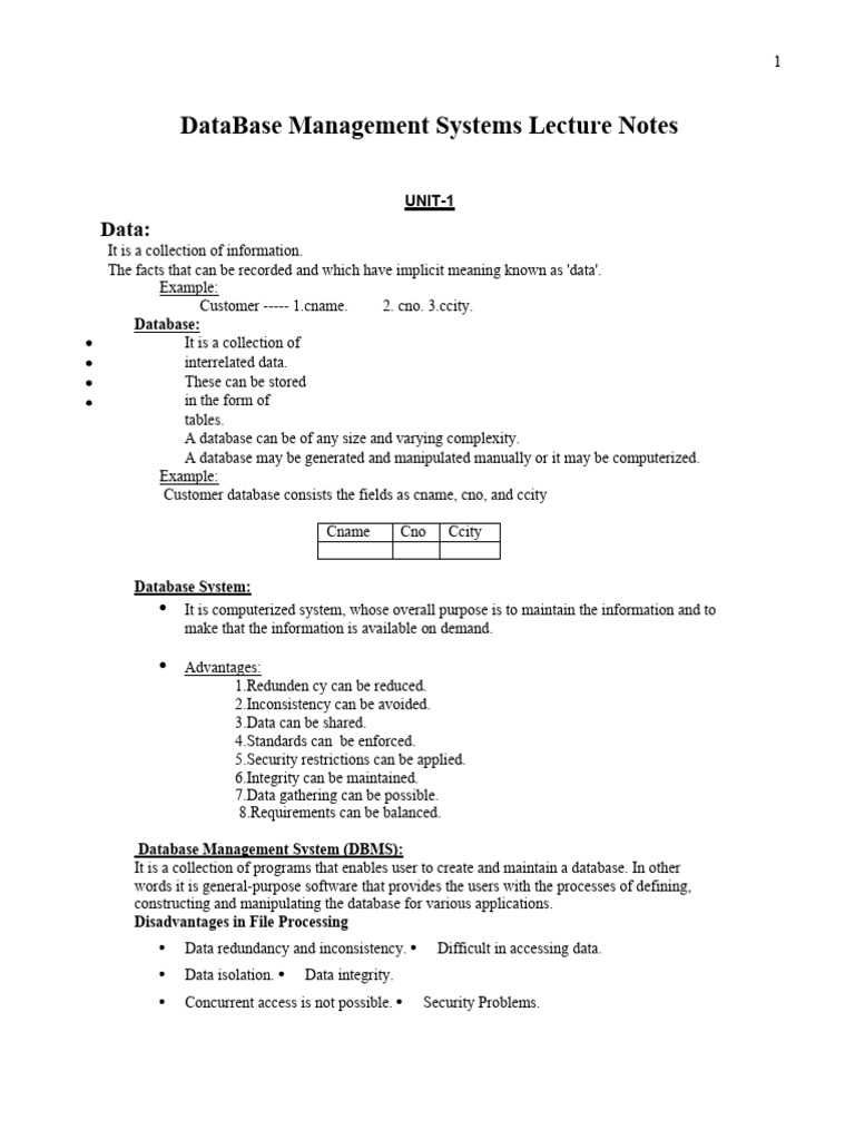Dbms Notes Unit I | PDF | Databases | Conceptual Model Dbms Notes Unit I | PDF | Databases | Conceptual Model