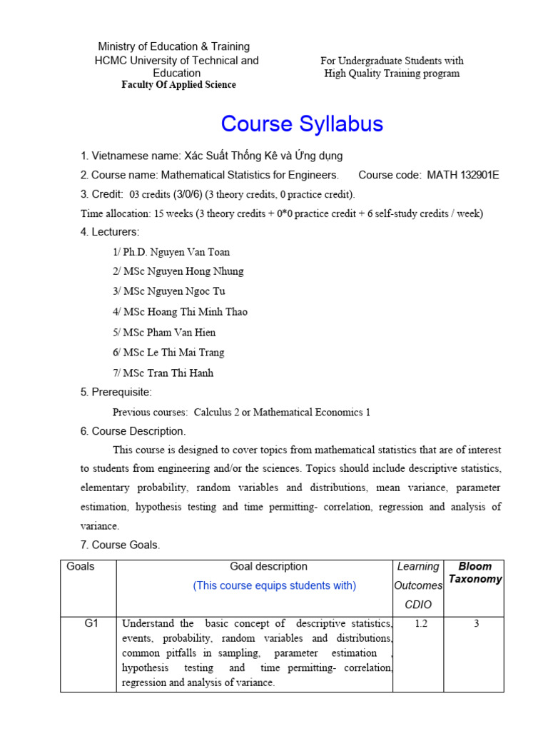 Syllabus - Mathematical Statistics For EngineersCLC | PDF | Probability ...