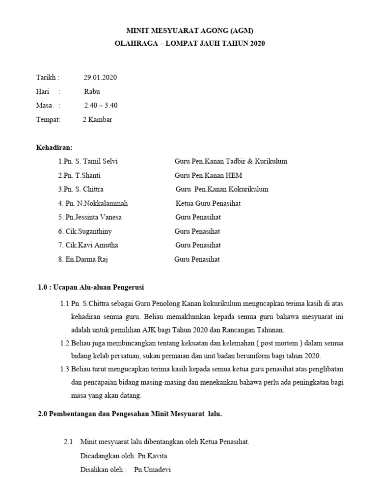 Agm Minit Mesyuarat | PDF