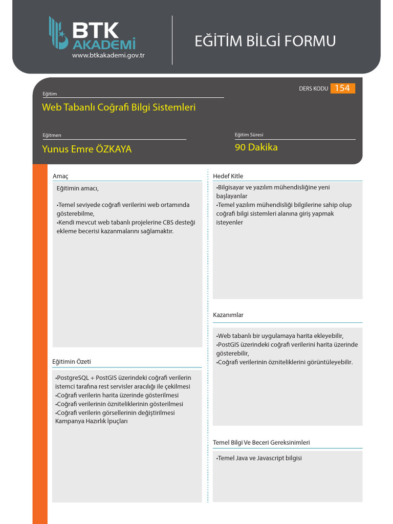 Web Tabanl - Cografi Bilgi Sistemleri Egitimi Bilgi Formu | PDF
