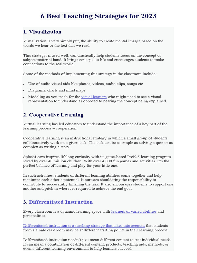 6 Best Teaching Strategies For 2023 | PDF | Learning | Inquiry Based ...