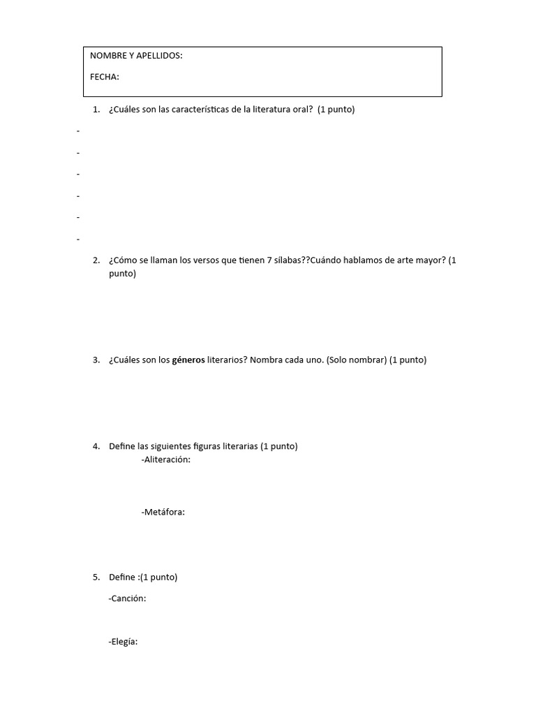 Examen de Poesía 1º ESO | PDF