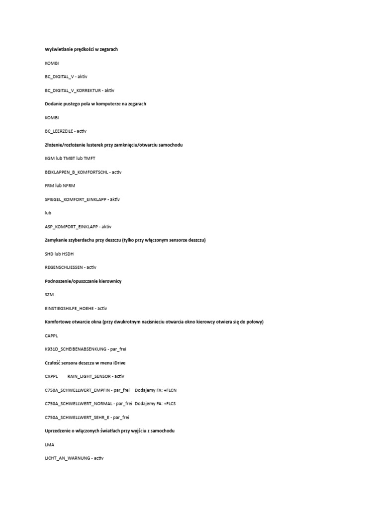 BMW E90 Kodowania | PDF