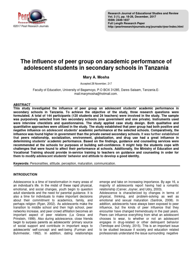 The Influence of Peer Group On Academic | PDF | Adolescence | Socialization