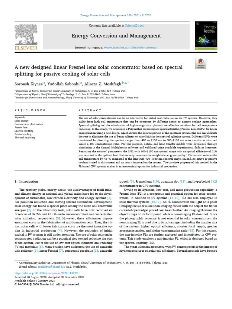 A New Designed Linear Fresnel Lens Solar Concentrator Based On Spectral ...