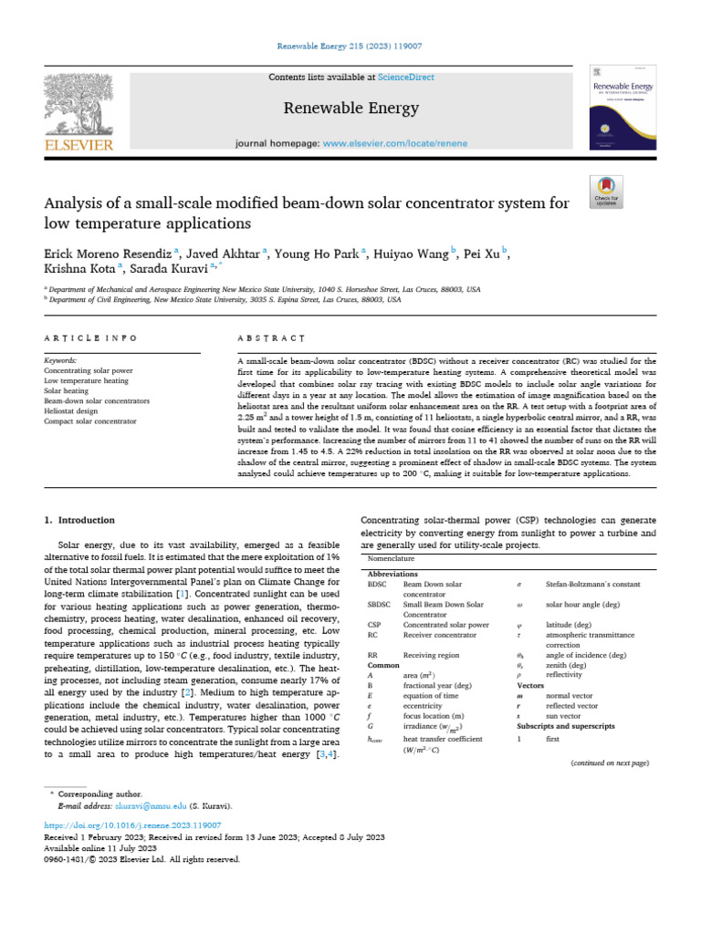 Analysis of A Small-Scale Modified Beam-Down Solar Concentrator System ...