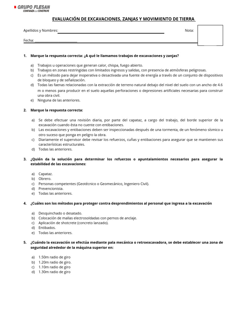 Evaluación de Excavación, Zanjas y Movimiento de Tierra | PDF