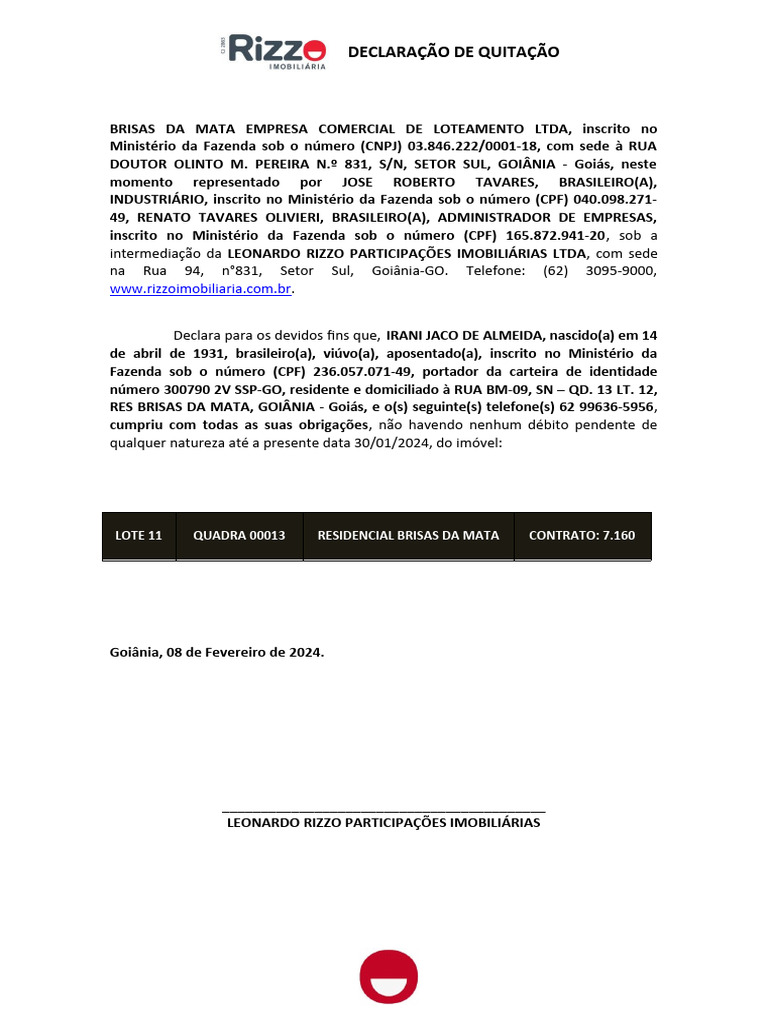 Declaração de Quitação | PDF Declaração de Quitação | PDF