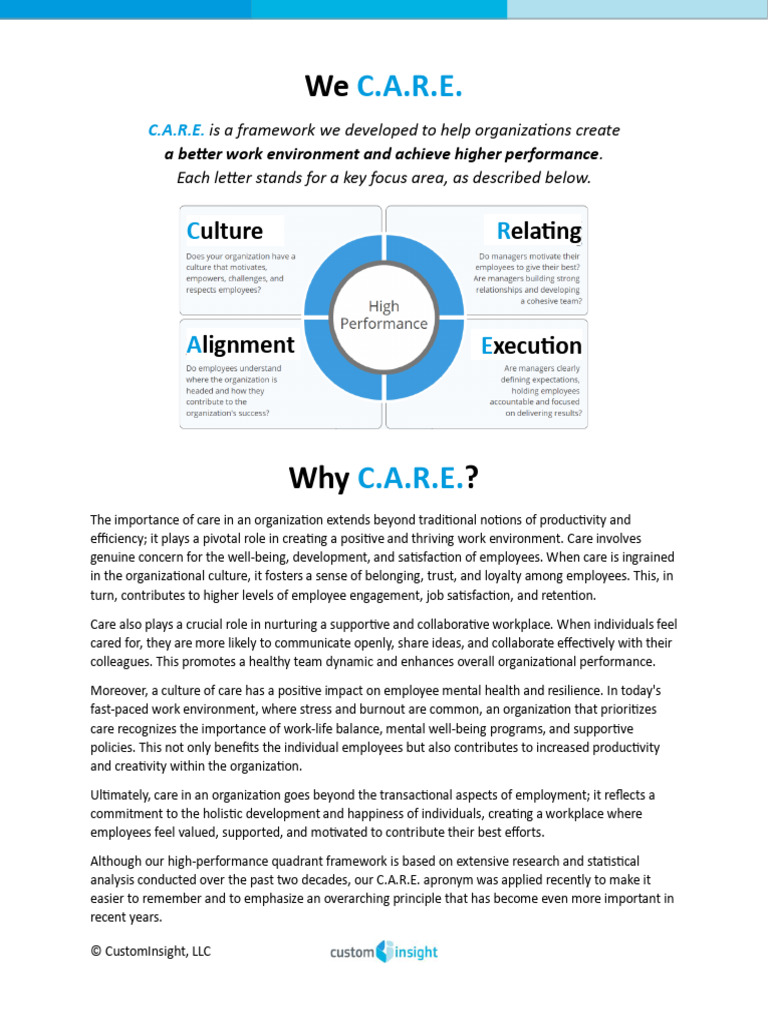 Care Framework For Employee Engagement | PDF | Employment | Job Satisfaction