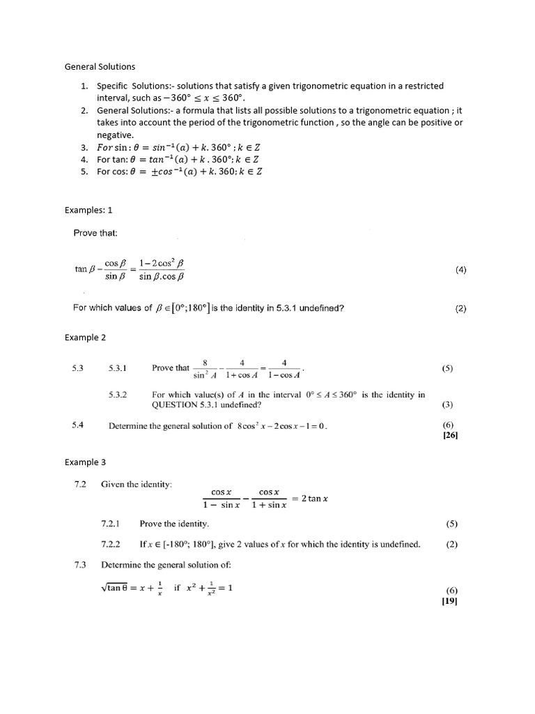 General Solutions for Trigonometric Equations | PDF
