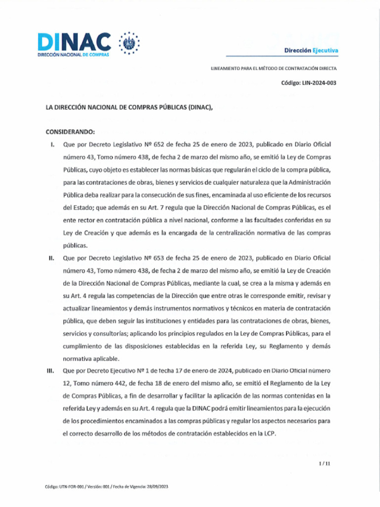 Lineamiento para El Metodo de Contratacion Directa | PDF