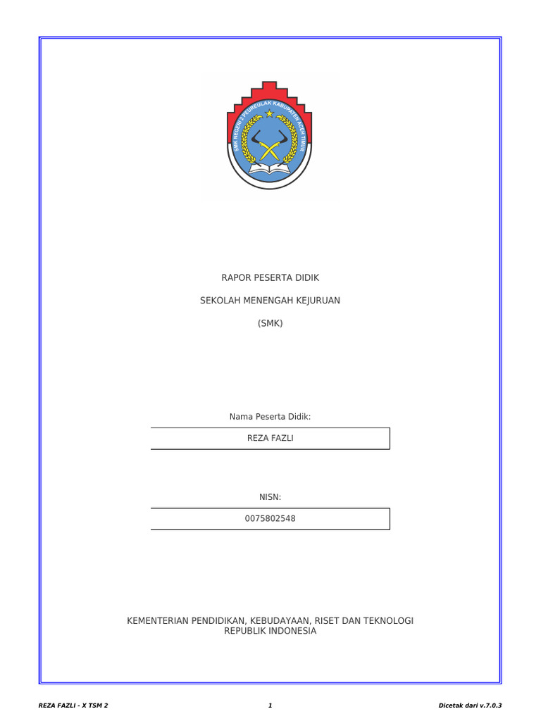 Reza Fazli - X TSM 2-Identitas | PDF